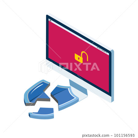 Breached and Unlocked Desktop Computer -... - Stock Illustration ...