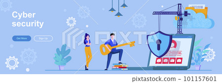 Cyber security landing page with people... - Stock Illustration ...