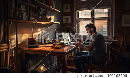 Young business man working at home with laptop... - Stock Illustration ...
