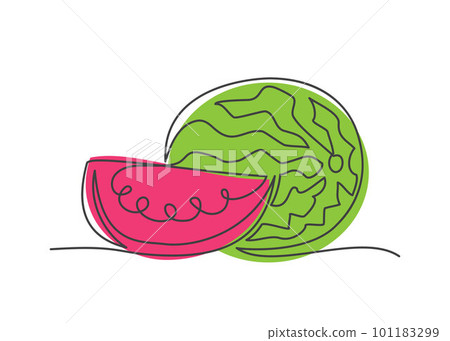 Watermelon One line drawing on white background - Stock Illustration ...
