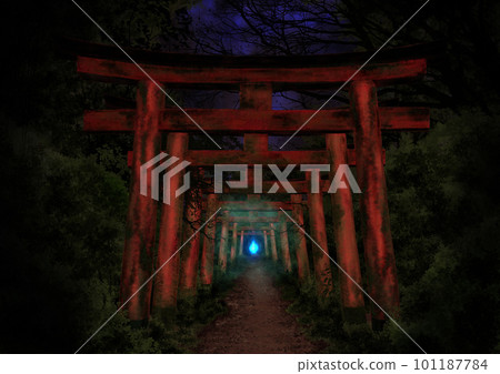 Creepy series of torii gates at a shrine with... - Stock Illustration ...