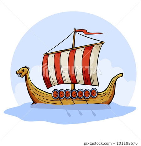 Viking boat. Nordic Drakkar, Swedish warship.... - Stock Illustration ...