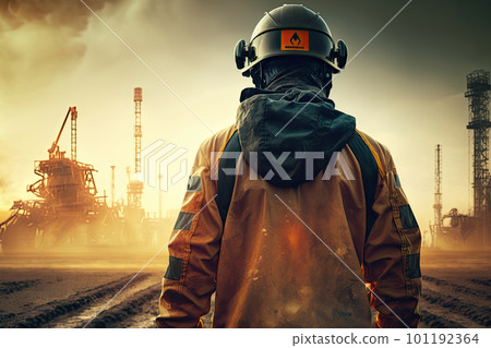 Back view of industrial worker wearing... - Stock Illustration ...