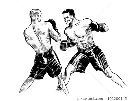 Boxing match. Ink black and white drawing-插圖素材 [101200145] - PIXTA圖庫