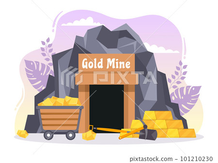Gold Mine Illustration with Mining Industry... - Stock Illustration ...