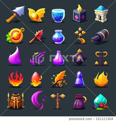 fire rpg 2d game icons ai generated - Stock Illustration [101221808 ...
