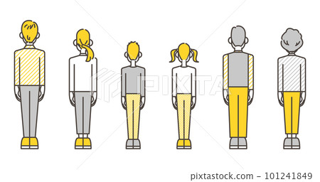 Three generations family showing their back in... - Stock Illustration ...