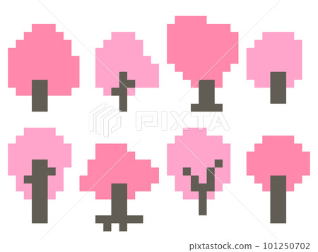 Cherry blossom trees of various shapes in pixel... - Stock Illustration ...