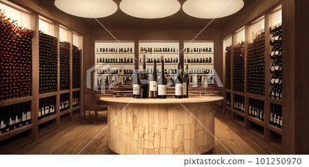 Wine store interior. Wine bottles in the wine... - Stock Illustration ...