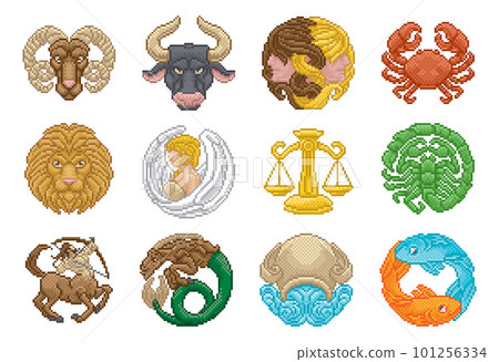 Zodiac Horoscope Pixel Art Astrology Star Signs - Stock Illustration ...