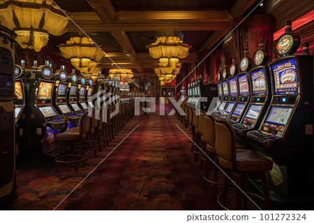 Luxury casino interior with slot machines.... - Stock Illustration ...