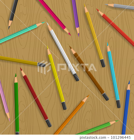 Scattered pencils on table vector background. - Stock Illustration ...