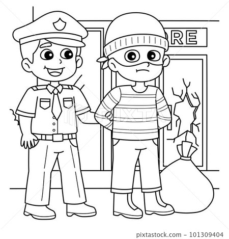 Police Man Arresting a Thief Coloring Page - Stock Illustration ...