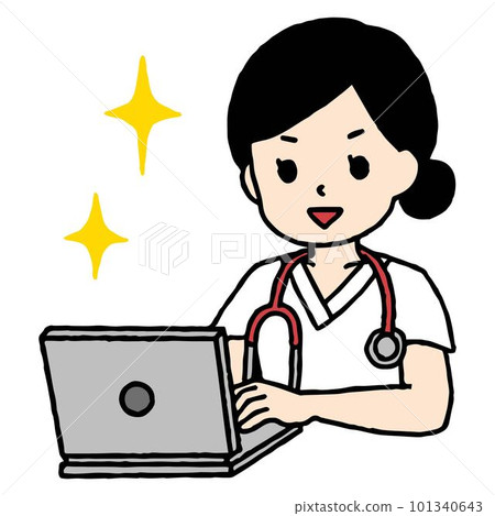 A nurse woman working on a computer is sparkling - Stock Illustration ...