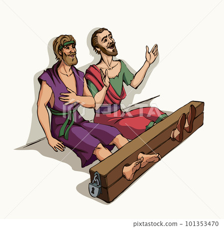 Paul and Silas in prison. Vector drawing - Stock Illustration ...