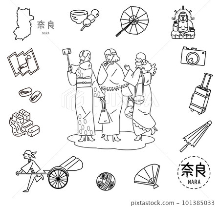 A set of Japanese Nara specialty sightseeing... - Stock Illustration ...