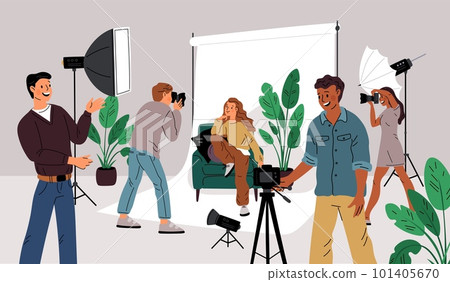 Photo studio. Young beautiful girl poses for... - Stock Illustration ...