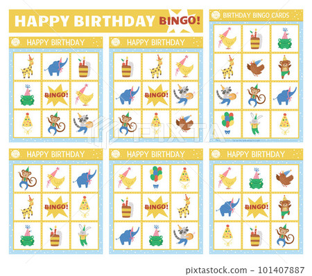 Vector Happy Birthday bingo cards set. Fun... - Stock Illustration ...