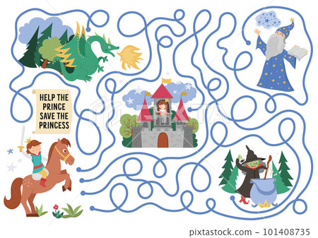 Fairytale maze for kids with fantasy... - Stock Illustration [101408735 ...