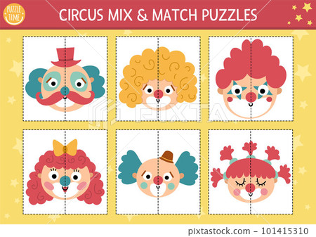 Vector circus mix and match puzzle with clown... - Stock Illustration ...