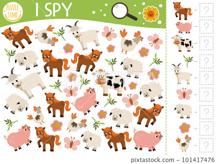 Farm animals I spy game for kids. Searching and... - Stock Illustration ...