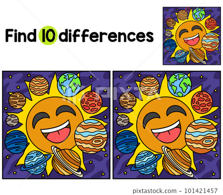 Happy Sun and Solar System Find The Differences - Stock Illustration ...