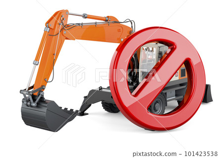 Excavator with forbidden symbol, 3D rendering - Stock Illustration ...