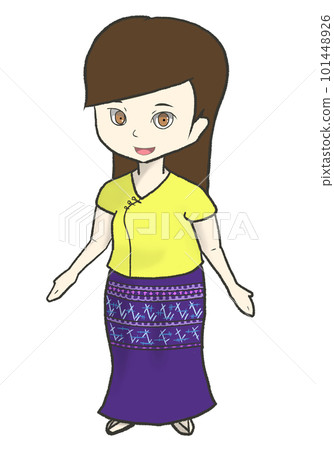 Myanmar girl in traditional clothes - Stock Illustration [101448926 ...