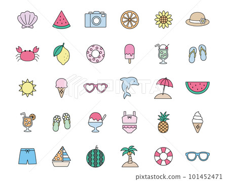 Simple summer icon illustration set - Stock Illustration [101452471 ...