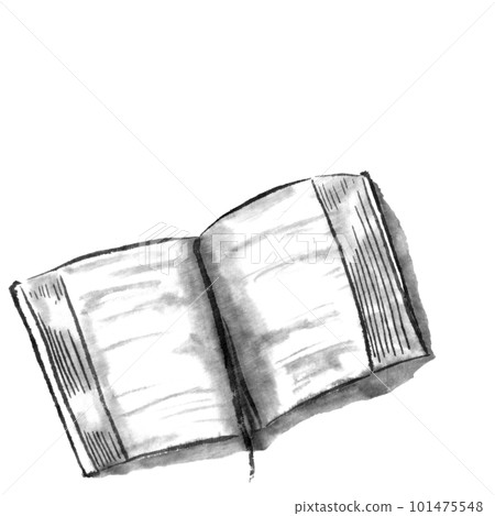 Monochrome illustration of an open book (ink... - Stock Illustration ...