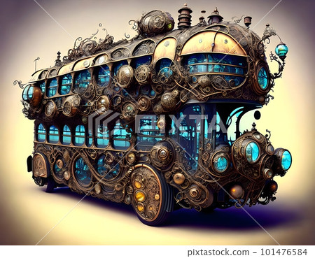 Two level bus in steampunk style. AI generated - Stock Illustration ...