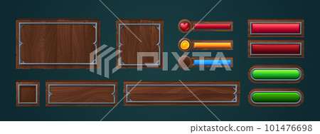 Cartoon set of wooden frames for game ui design - Stock Illustration ...
