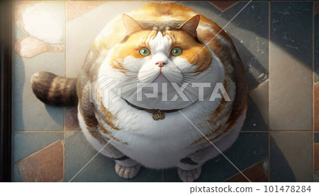 Fat cat asks to eat created with generative AI... - Stock Illustration ...