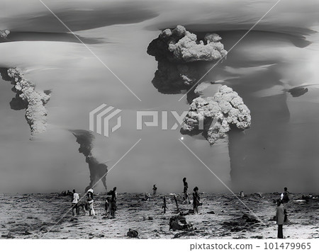 People watching a nuclear explosion in the...-插圖素材 [101479965] - PIXTA圖庫