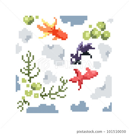 Pixel art koi fishes icon. Vector 8 bit style... - Stock Illustration ...