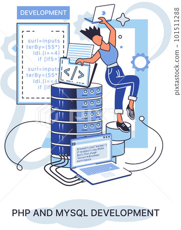 PHP and MySql development. Software website... - Stock Illustration ...