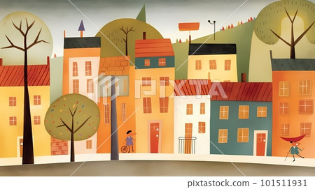 Illustration of Spain's main street and cityscape - Stock Illustration ...