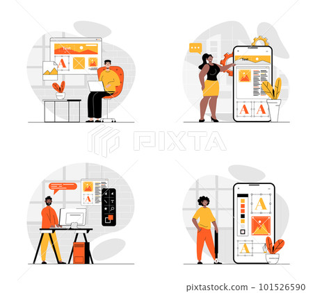 App development concept with character set.... - Stock Illustration ...