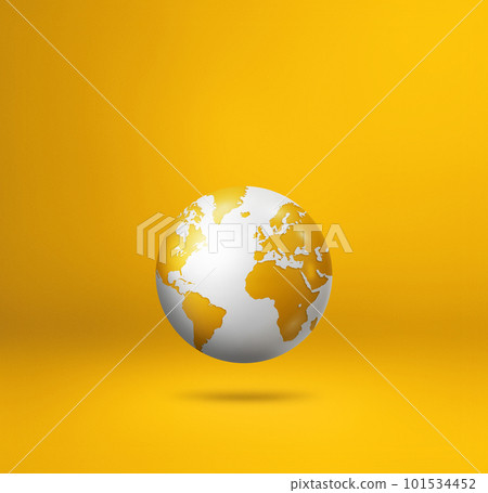 World globe, earth map, isolated on yellow.... - Stock Illustration ...