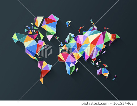 World map shape made of colorful polygons. 3D... - Stock Illustration ...
