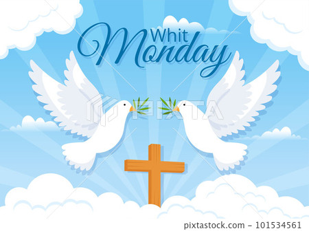 Whit Monday Vector Illustration with a Pigeon... - Stock Illustration ...