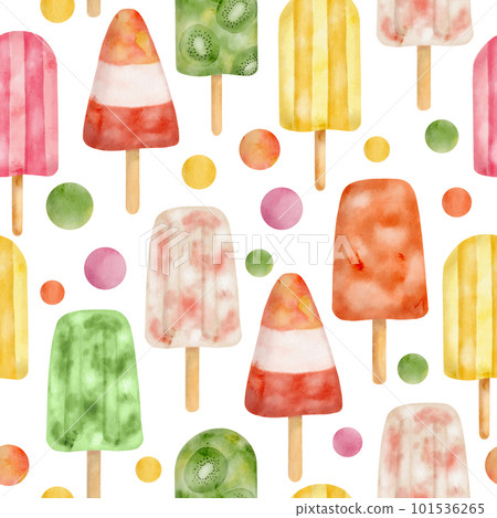 Fruit popsicle seamless pattern. Hand drawn... - Stock Illustration ...