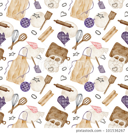 Watercolor baking seamless pattern. Cooking... - Stock Illustration ...