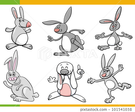 funny cartoon rabbits animal characters set - Stock Illustration ...