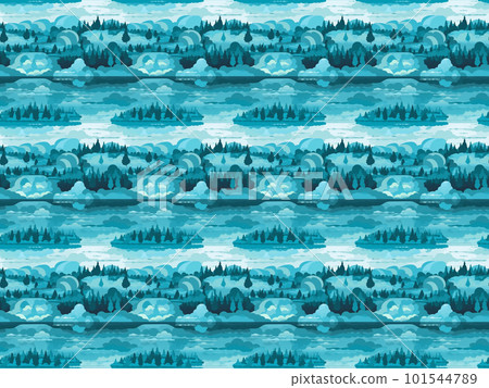 Scenery of the lake Seamless pattern... - Stock Illustration [101544789 ...