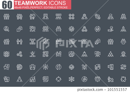 Teamwork thin line icon set. Business team... - Stock Illustration ...