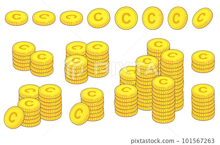 Illustration material set of stacked C mark coins - Stock Illustration ...
