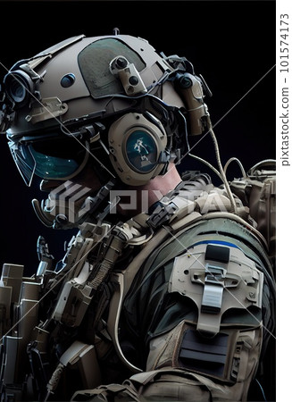 Portrait of Fantastic Warrior. High-tech... - Stock Illustration ...