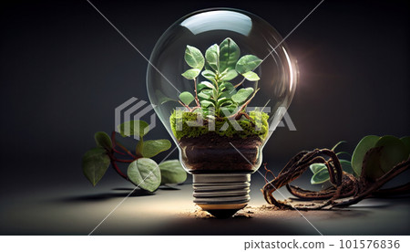 A light bulb growing into a beautiful tree from... - Stock Illustration ...