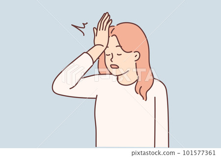 Woman makes gesture with facepalm putting palm... - Stock Illustration ...